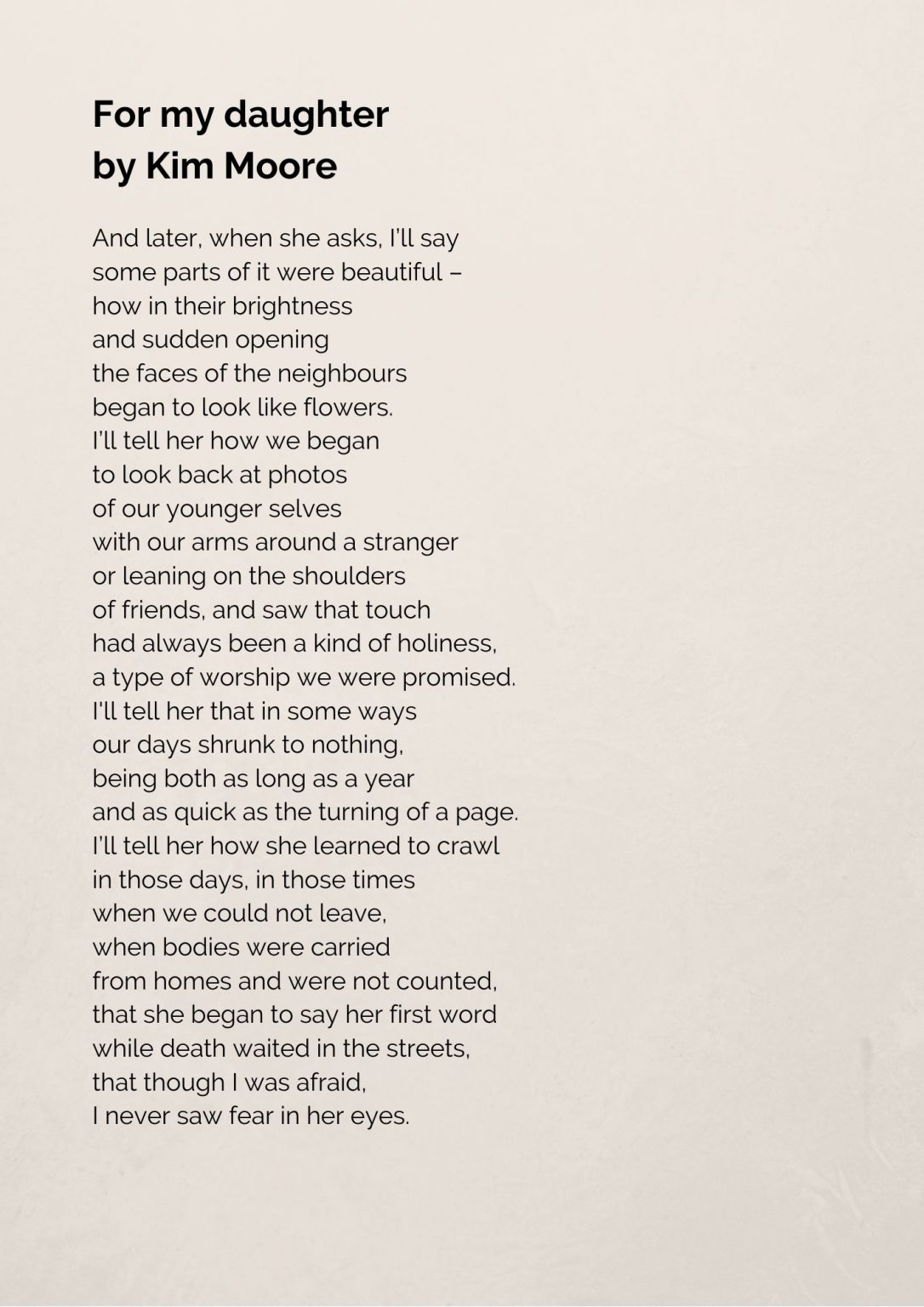 For my daughter by Kim Moore – Ledbury Poetry Festival